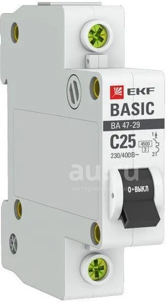 Автоматический выключатель ВА 47-29, 1P 25А (С) 4,5kA EKF Basic ...