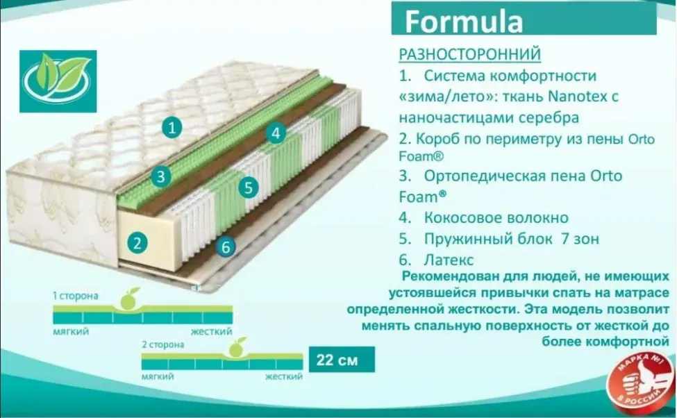 Матрас Askona Fitness Formula/Аскона Фитнес Формула 90х200(Высота 23 см ...