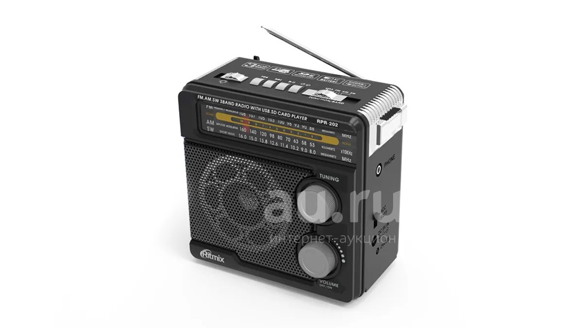 Радиоприемник Ritmix RPR-202 FM, AM, SW, microSD, USB, AUX, фонарик ...