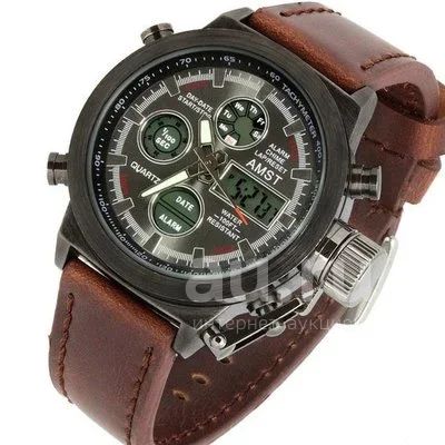Часы армейские AMST (АМСТ) 31003 наручные мужские. Коричневый кожаный ...
