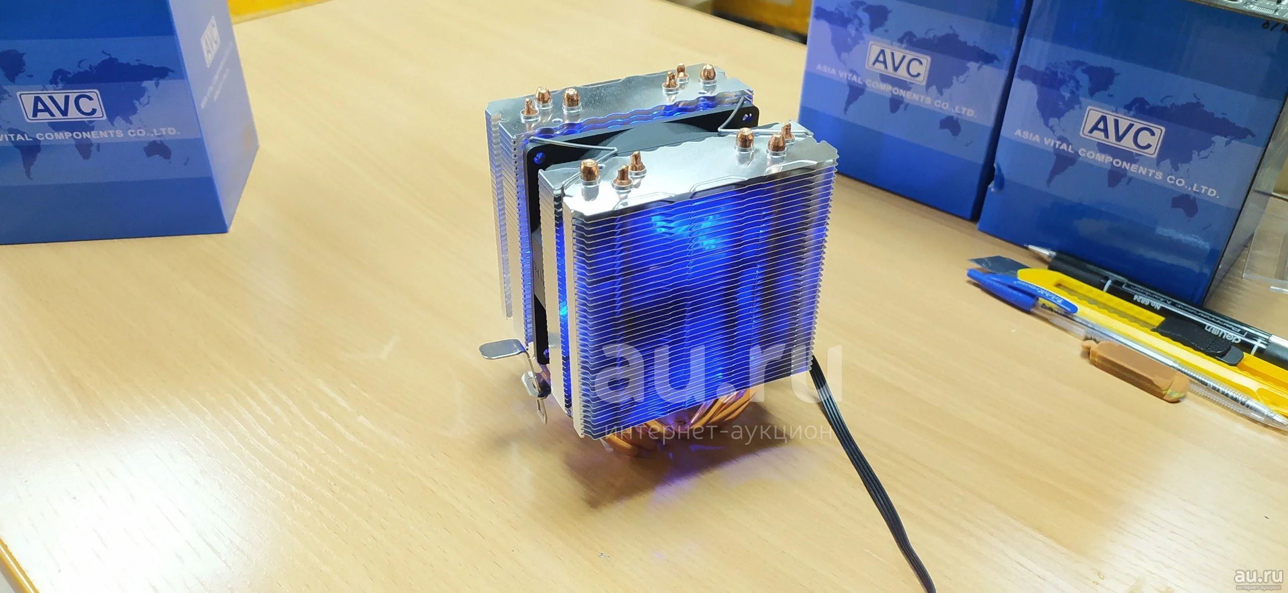 Мощный кулер процессора. LED синий, 6 трубок, башня. SnowMan, AVC 4 pin ...