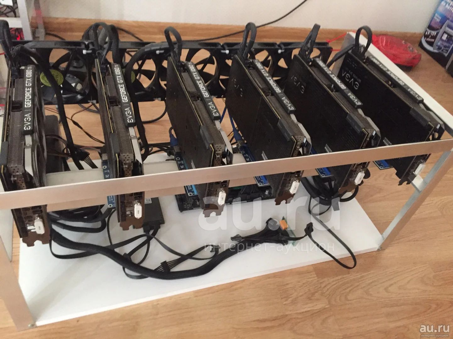 Майнинг ферма(Риг) на 5-ти картах EVGA 1080ti. Материнская карта AsRock ...