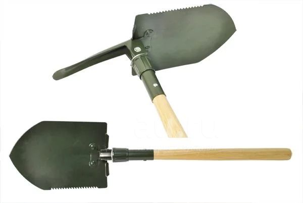 Лопата складная с деревянной ручкой и киркой (L=400-600мм) — купить в ...