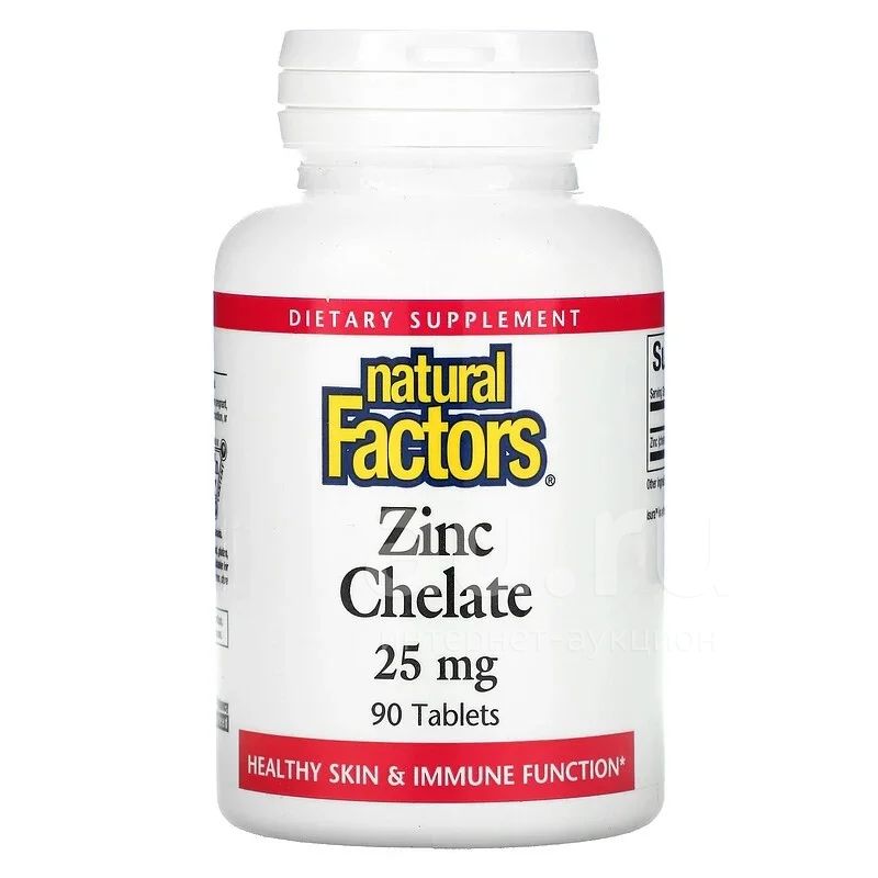 Natural Factors, Хелат цинка, 25 мг, 90 таб (спортивное питание, Zinc ...