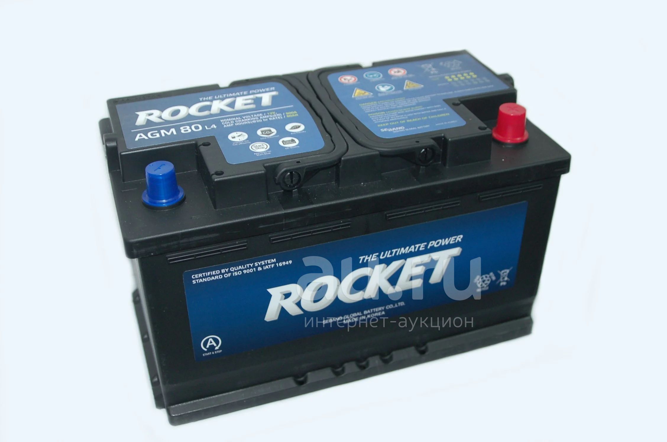 Аккумулятор Rocket AGM 60 а, стандартные клеммы, обратная полярность ...