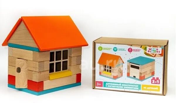 Деревянный конструктор с магнитами Woodblocks 2 в 1 (40 деталей ...
